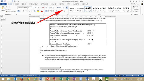 Word Show Hide Invisible Characters CDA Computer Tips
